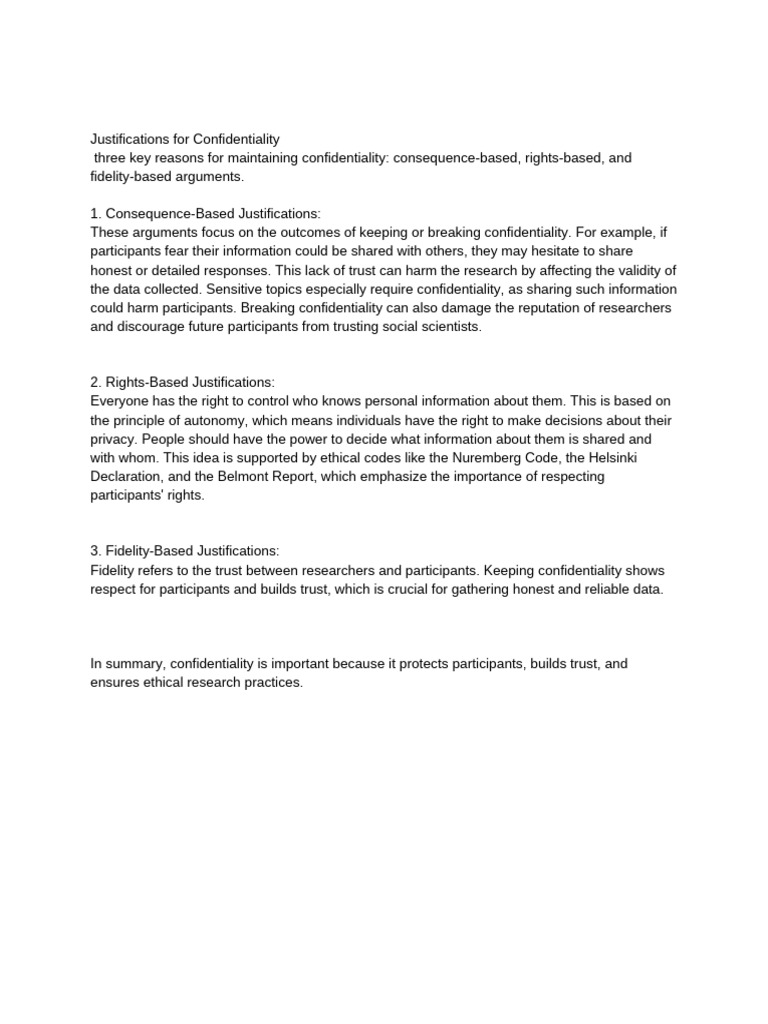 Justifications For Confidentiality | PDF