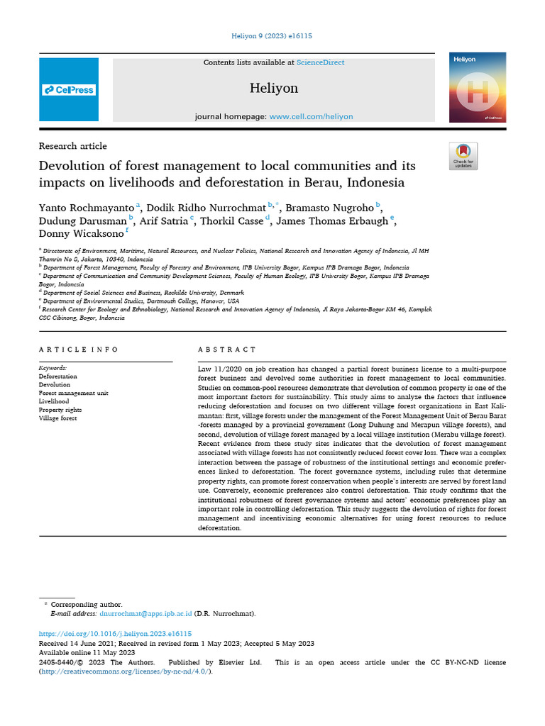 Devolution of Forest Management To Local Communities and Its Impacts On Livelihoods and ...