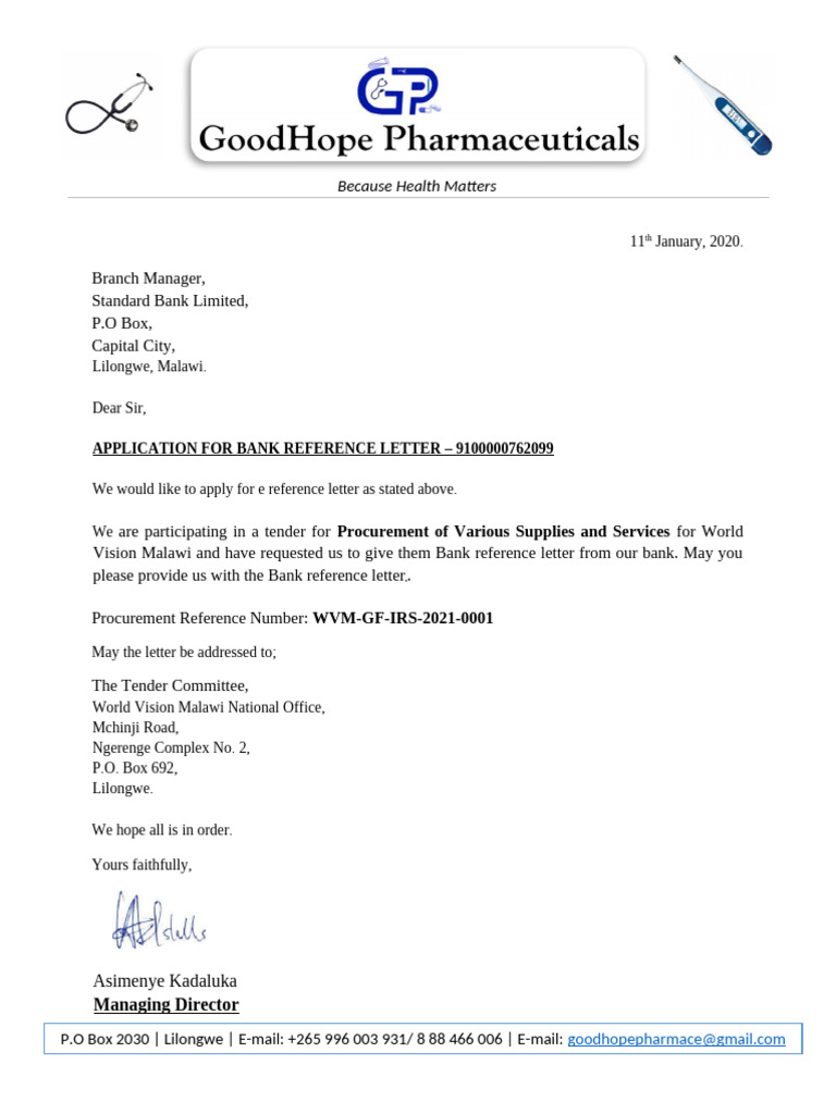 Bank Reference Letter Request for Tender | PDF