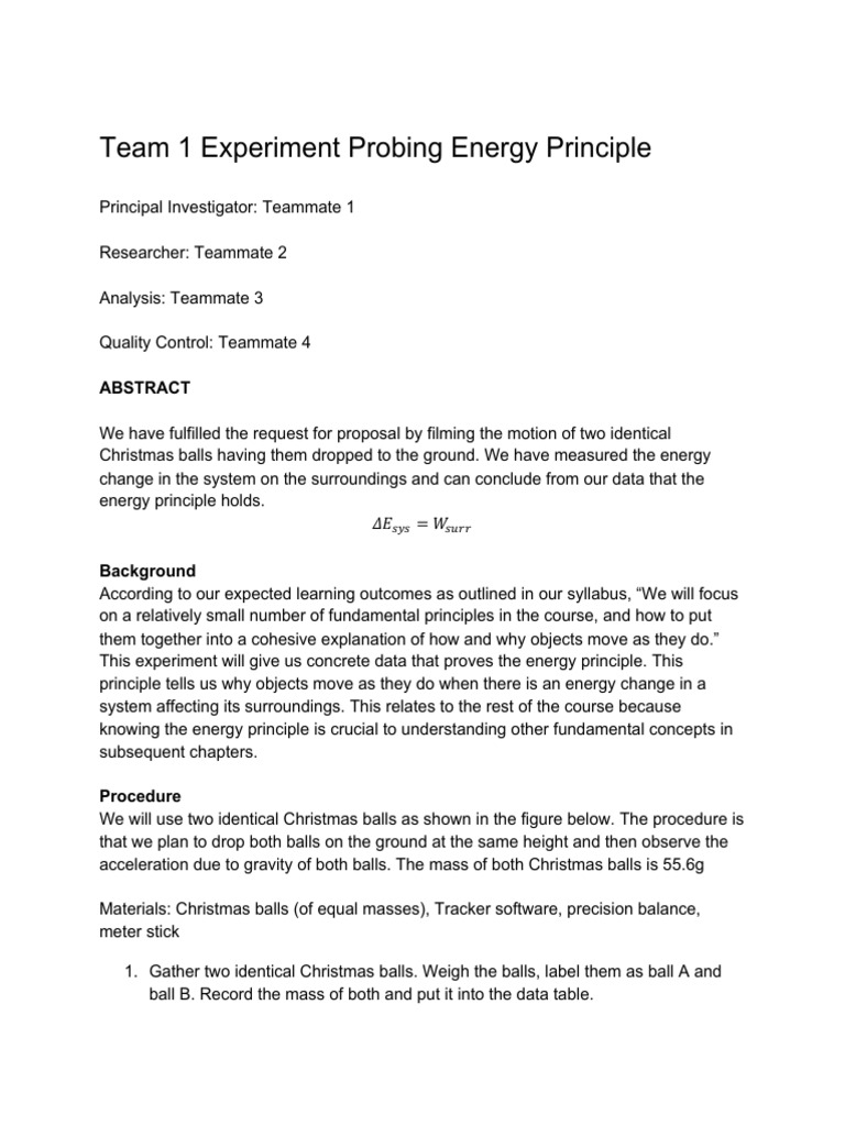 Energy Principle Experiment with Balls | PDF | Mass | Experiment