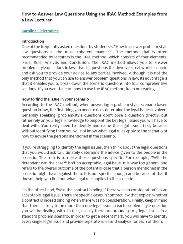 How To Answer Law Questions Using The IRAC Method - 073112 | PDF