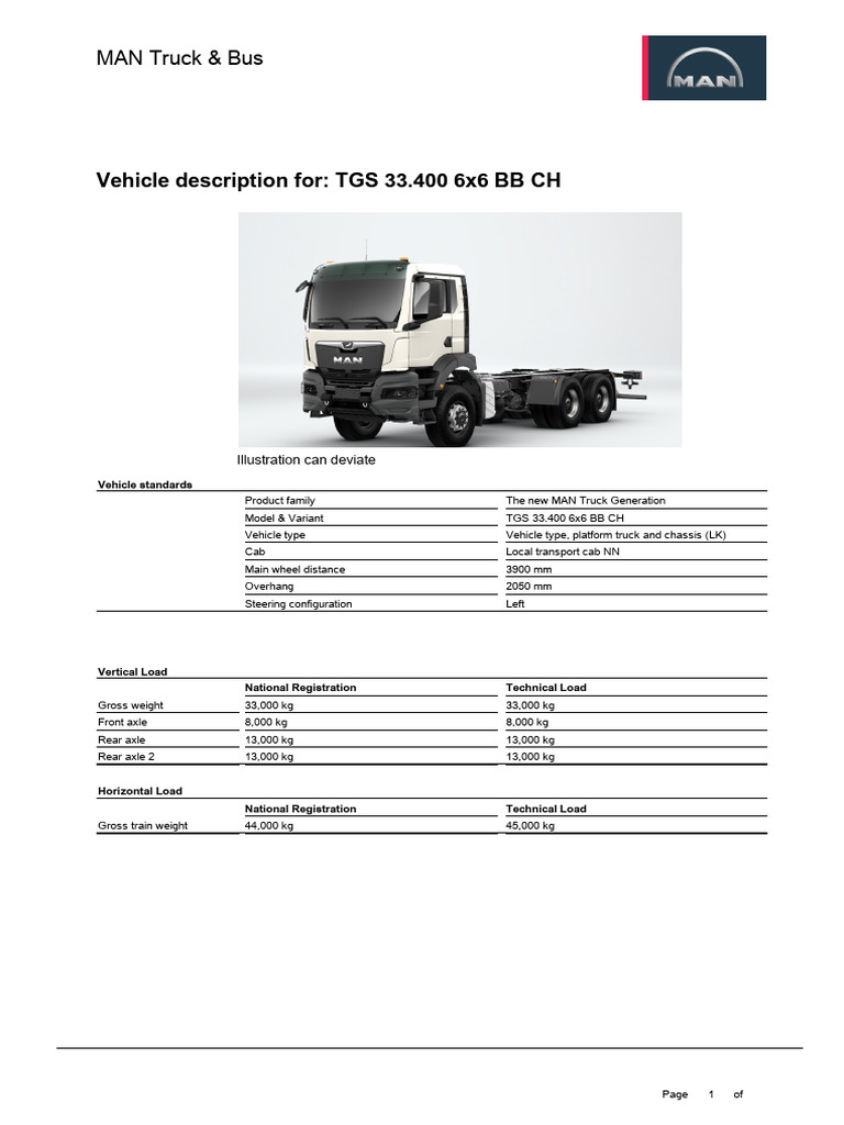 MAN TGS 33.400 6x6 BB CH Specifications | PDF | Truck | Axle