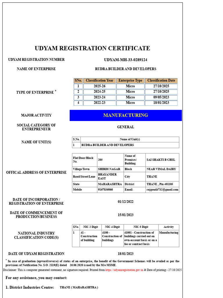 Print - Udyam Registration Certificate | PDF