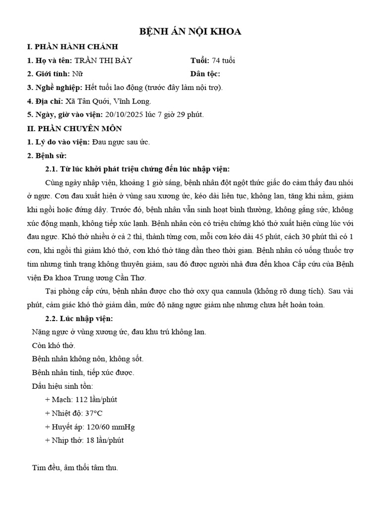 Bệnh Án Bình t5 - Nội Tim Mạch | PDF