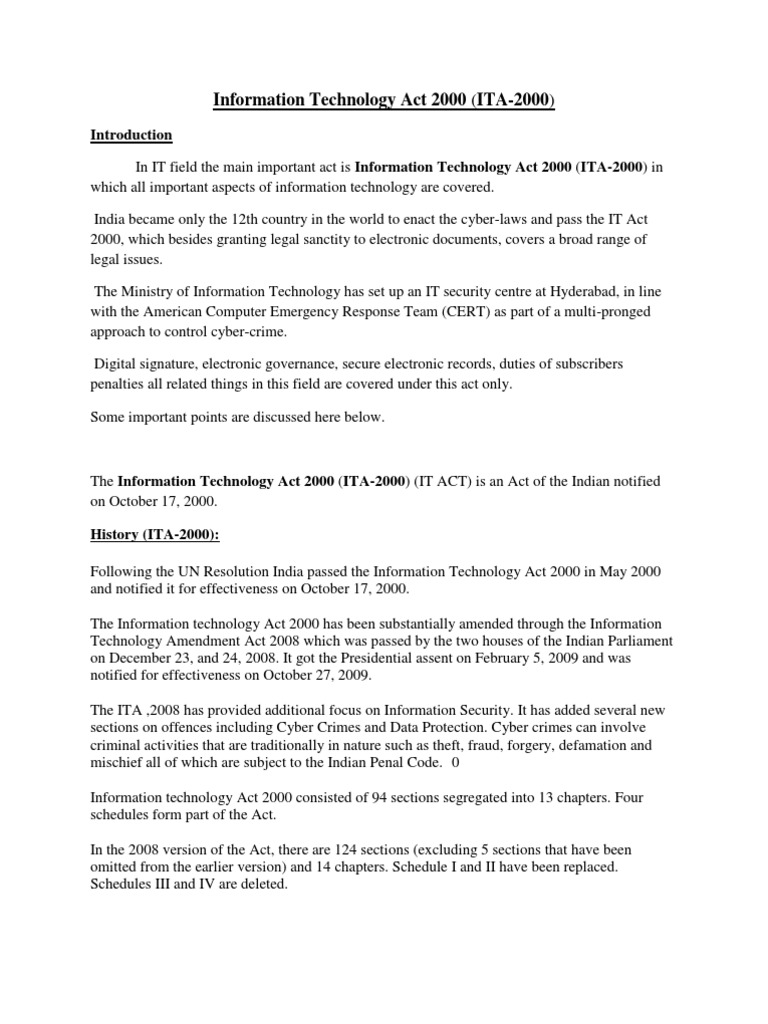 The Information Technology Act 2000 | PDF | Cybercrime | Authentication