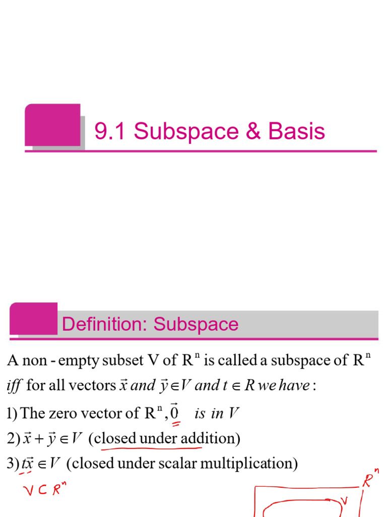 Section 9.1 - 9.2vector Subspace | PDF | Linear Subspace | Vector Space