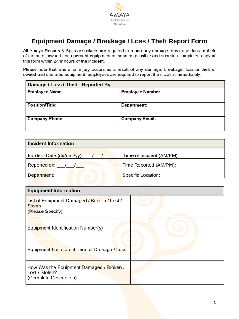 Equipment Damage Report Form | PDF