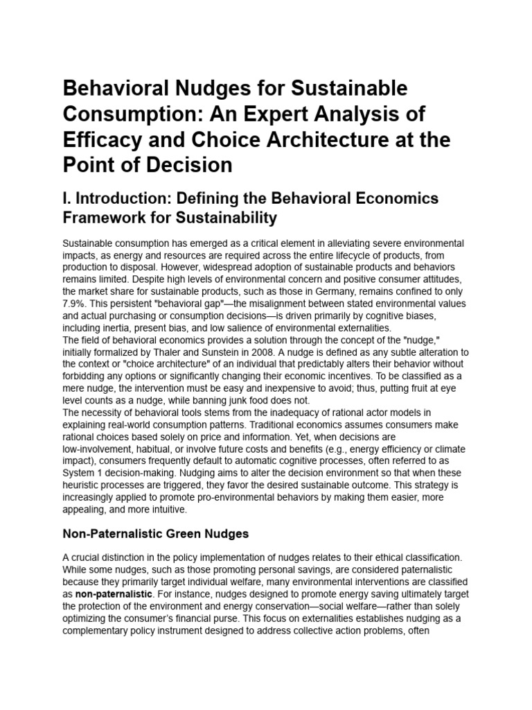 Effective Nudges for Sustainable Choices | PDF | Behavioral Economics ...