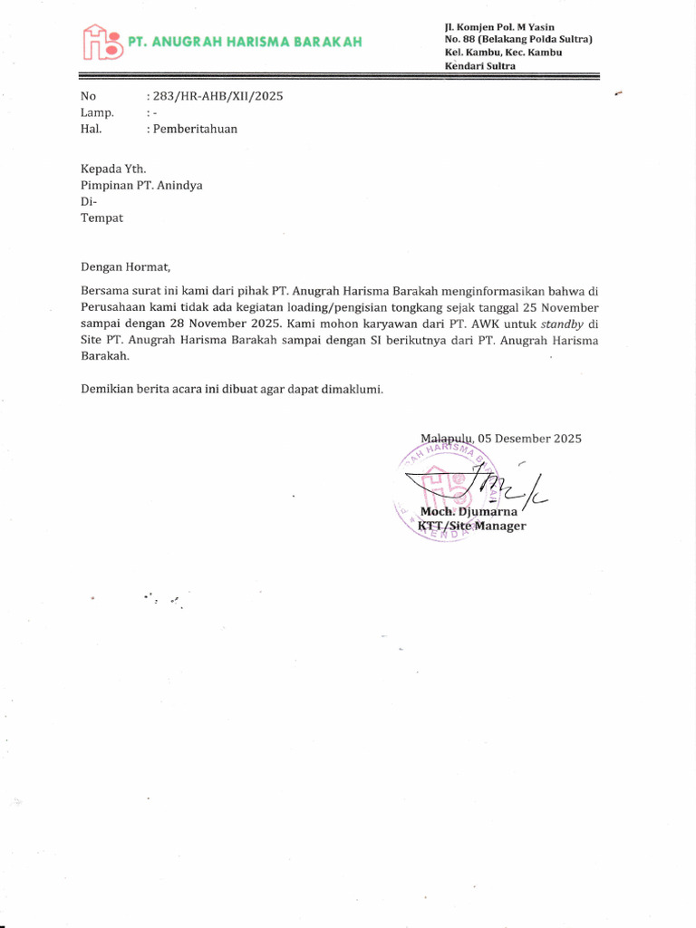 Surat Pemberitahuan Anindya (2) | PDF