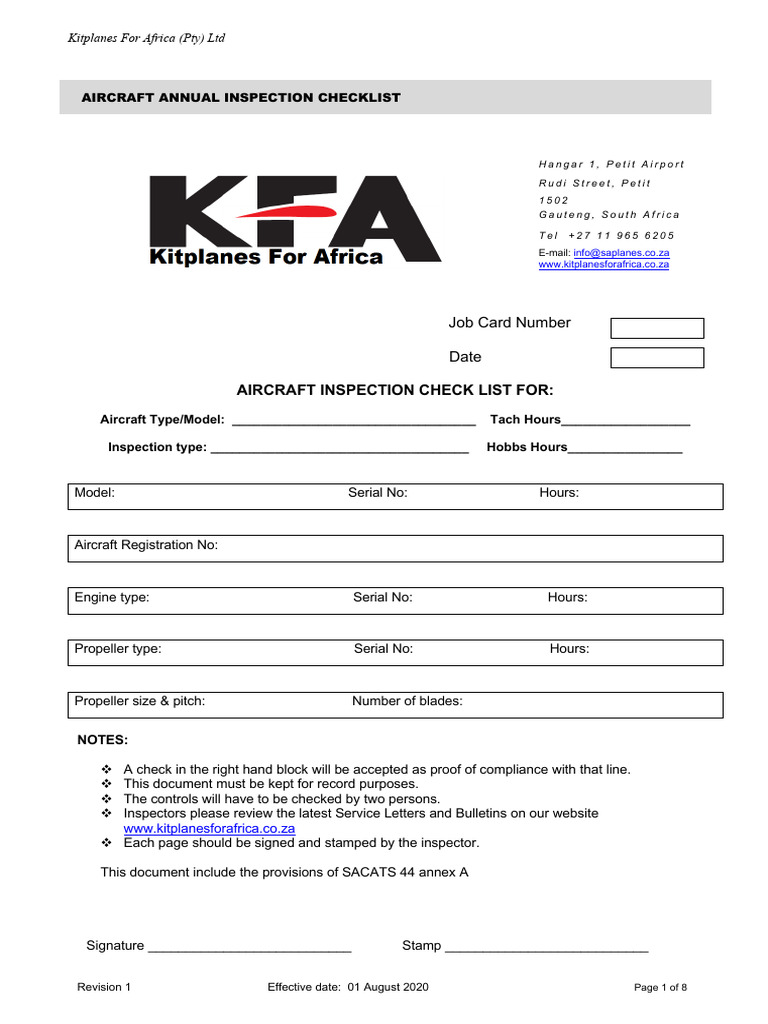 Annual Inspection Check List Bush Baby and Safari Plane | PDF | Axle