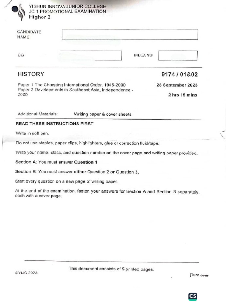 Yijc h2 History 2023 Eoy | PDF