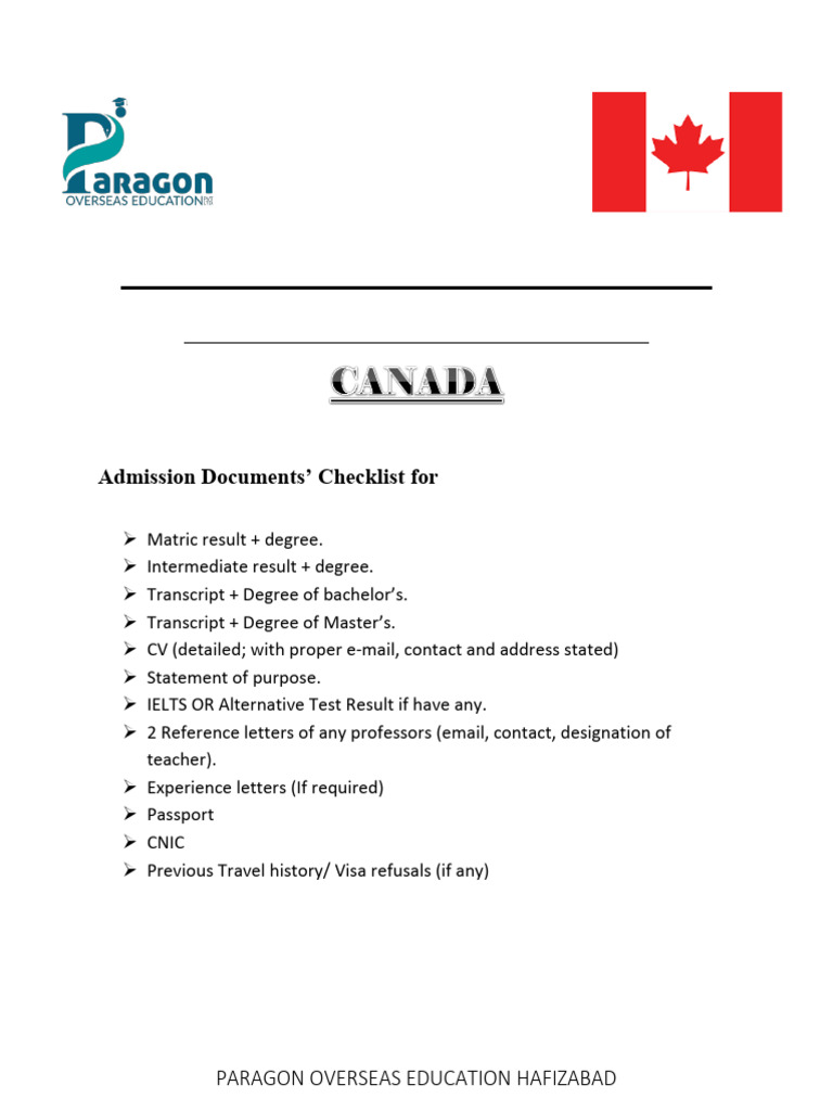 Canada Checklist | PDF | Visa Inc. | Identity Document