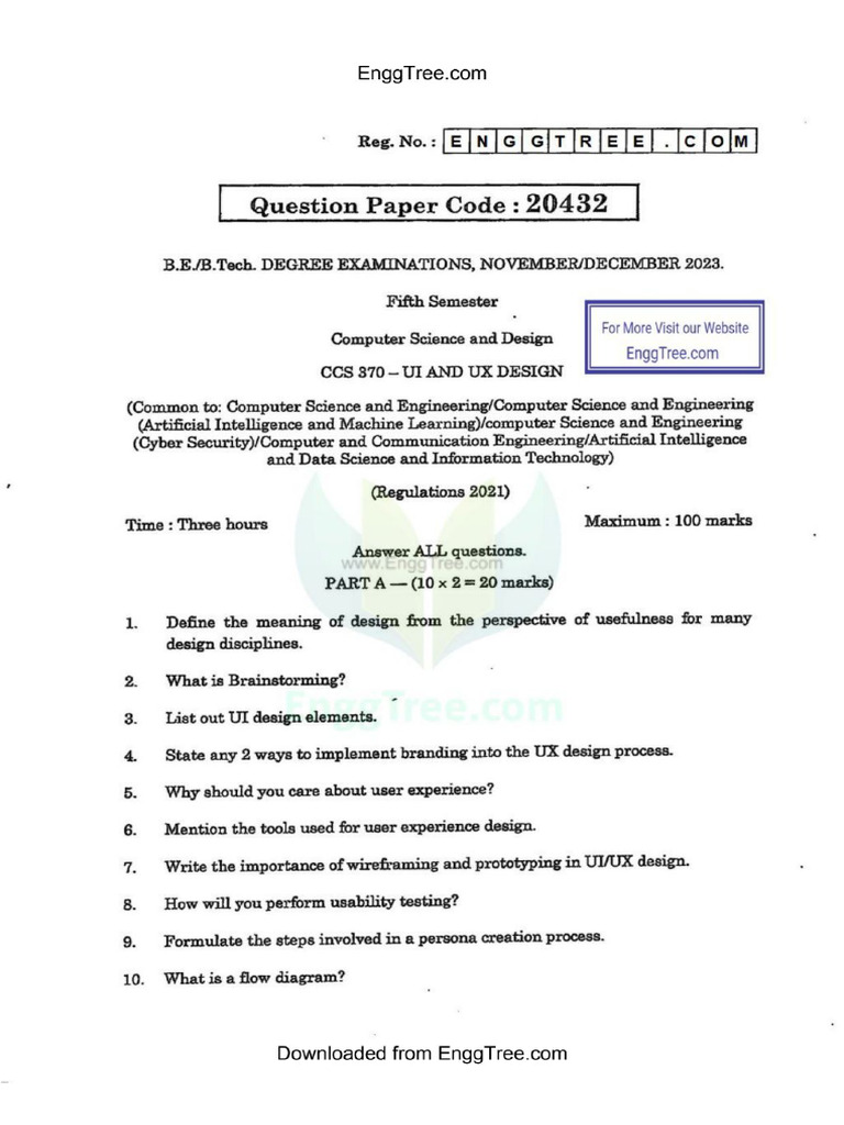 CCS370 UI and UX Design Nov Dec 2023 Question Paper Download | PDF
