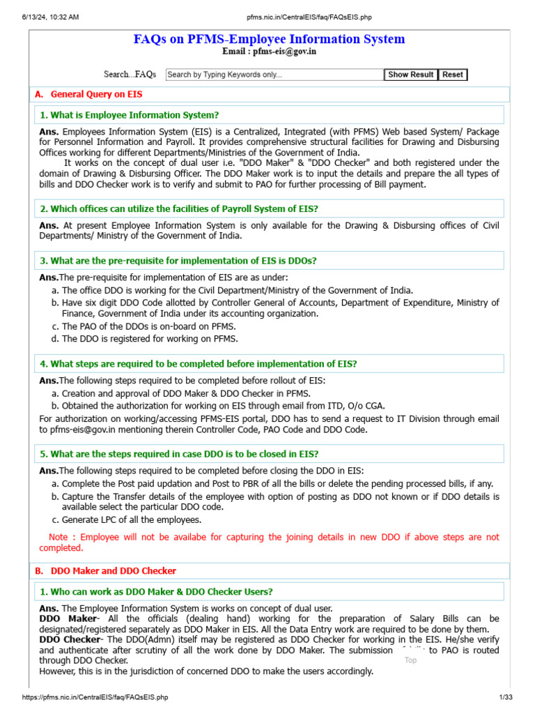 PFMS Employee Information System FAQs | PDF | Loans | Password