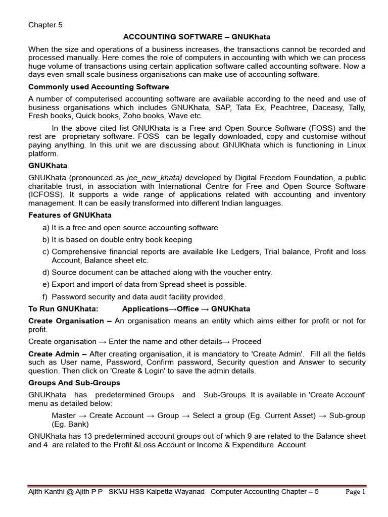 Ch - 5 GnuKhata_1.9-1 | PDF | Debits And Credits | Expense