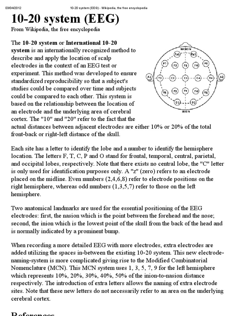 10-20 System (EEG) - Wikipedia, The Free Encyclopedia | PDF | Neurology ...