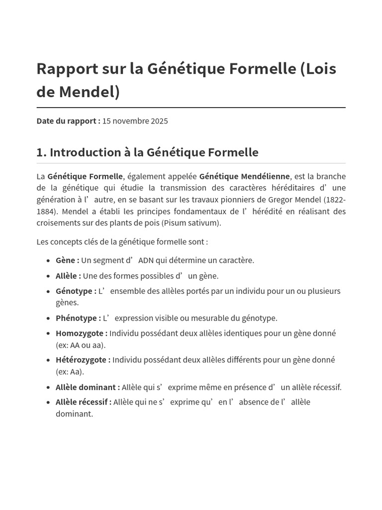 Lois de Mendel en Génétique Formelle | PDF | Dominance (Génétique ...