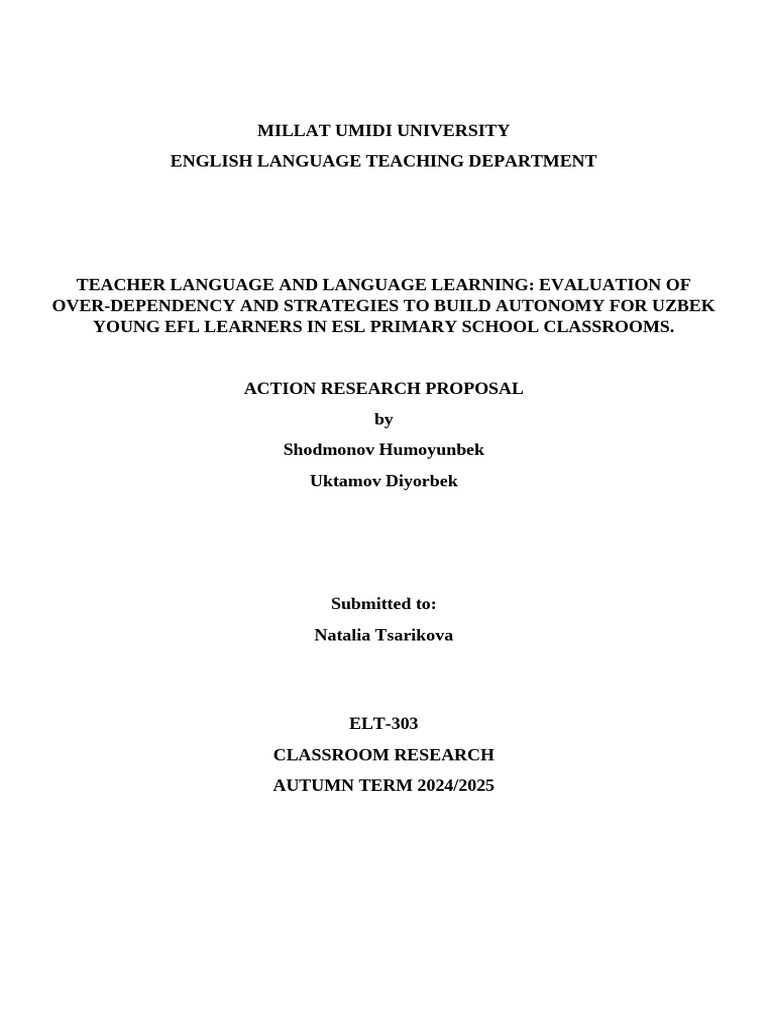 Action Research Proposal | PDF | English As A Second Or Foreign ...