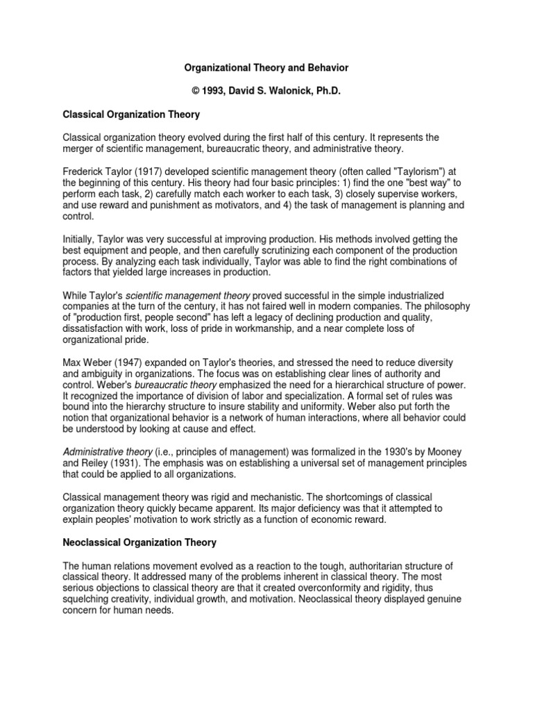 Organizational Theory and Behavior | PDF | Organizational Behavior ...