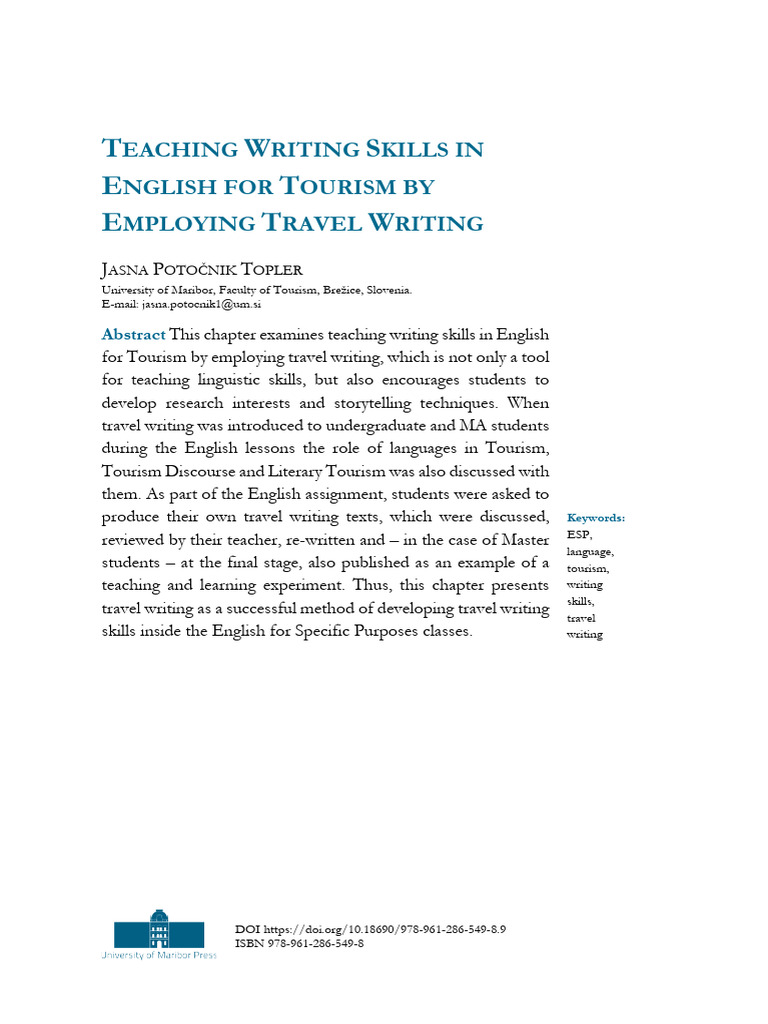 Travel Writing in English for Tourism | PDF | Tourism | Learning
