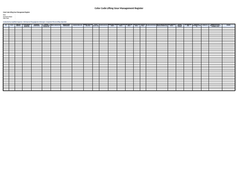 Color Code Lifting Gear Management Register | PDF