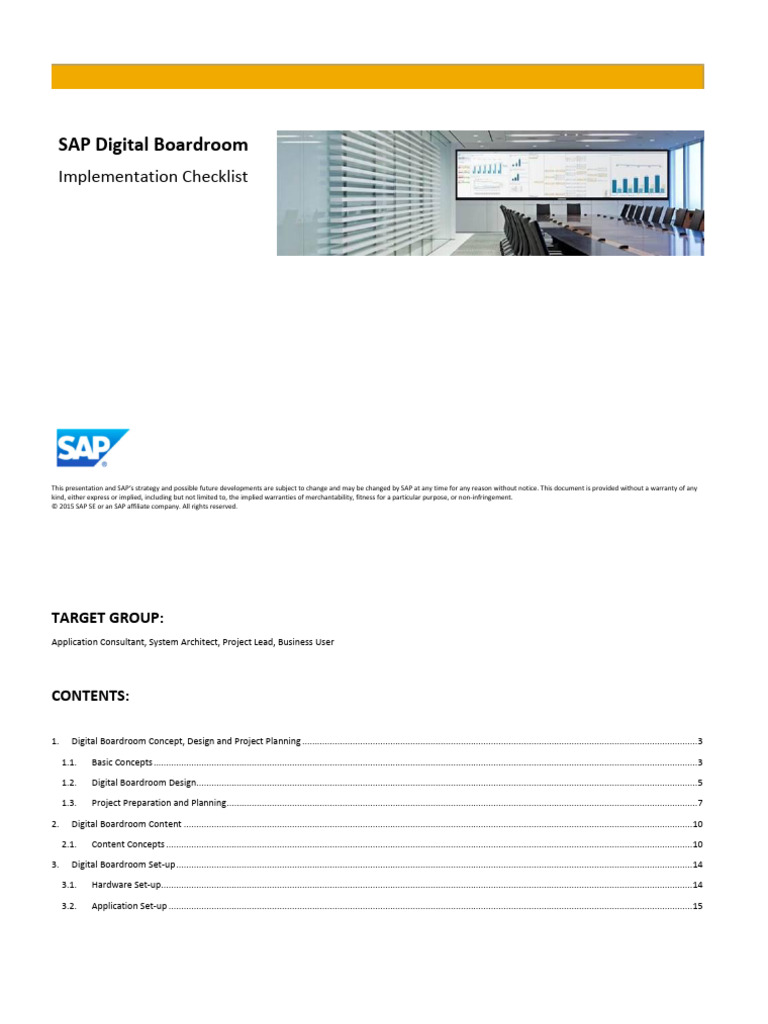 SAP Digital Boardroom Implementation Checklist | PDF | Cloud Computing | Analytics
