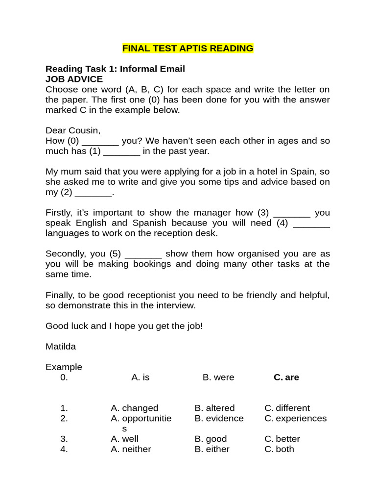 Final Test Aptis Reading | PDF | Honey Bee | Western Honey Bee