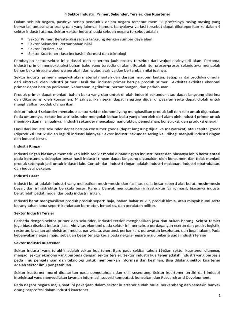4 Sektor Industri: Primer hingga Kuartener | PDF