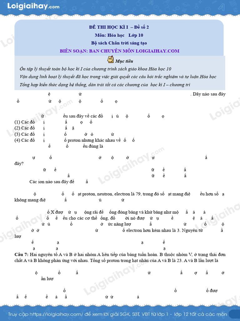 De Thi Hoc Ki 1 Hoa 10 Chan Troi Sang Tao de So 2 1700731051 | PDF
