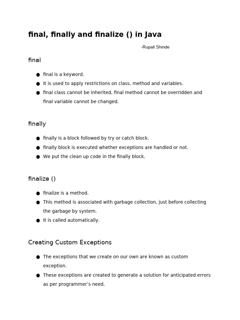 Final, Finally and Finalize () in Java | PDF
