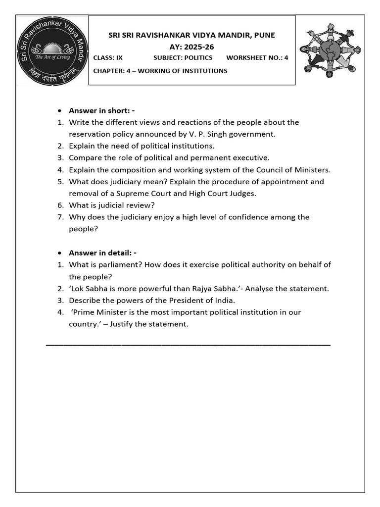 Politics - L - 4 - Worksheet 25-26 | PDF
