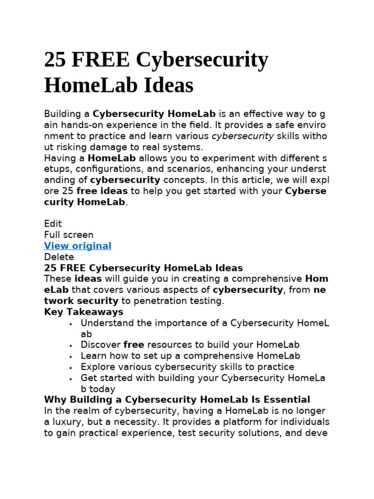 25 FREE Cybersecurity HomeLab Ideas | PDF | Computer Network | Security