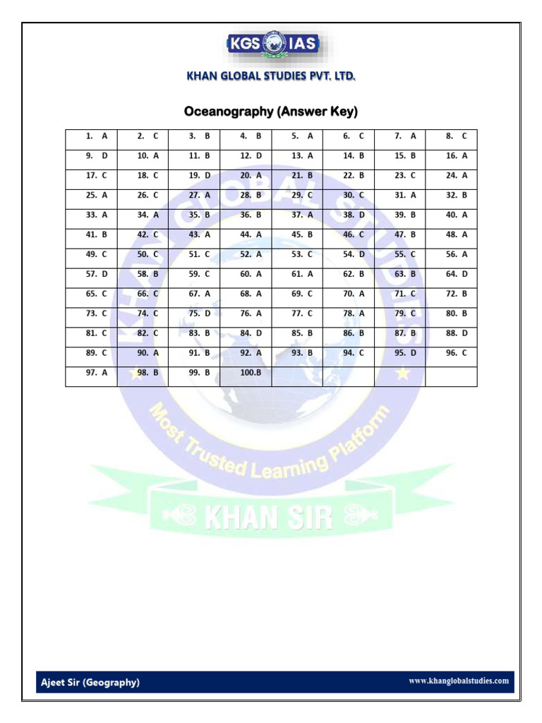 Oceanography Answer Key for Students | PDF