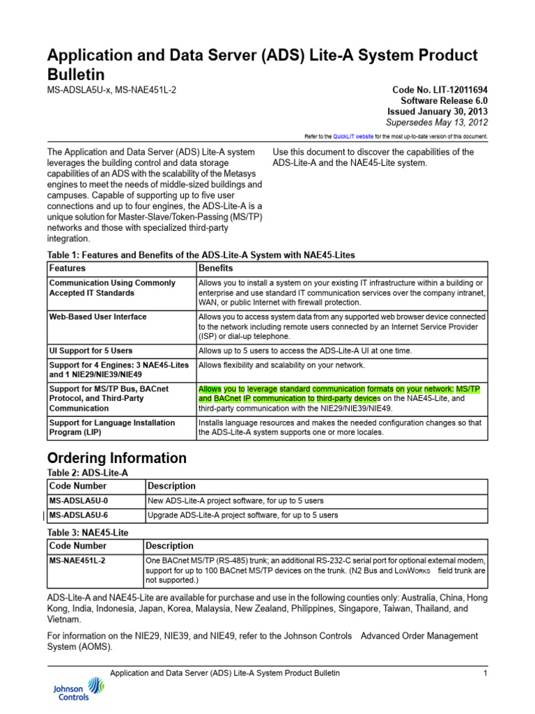 ADS Lite-A System Overview and Features | PDF | Computer Network ...