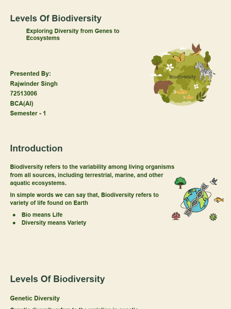 Levels of Biodiversity EVS PPT - Rajwinder Singh BCA (AI) Sec - C | PDF ...