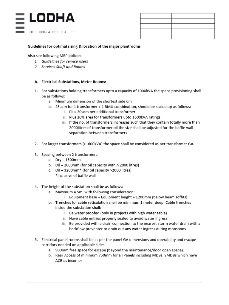 MEP Plant Room Sizing Guidelines | PDF | Pump | Basement