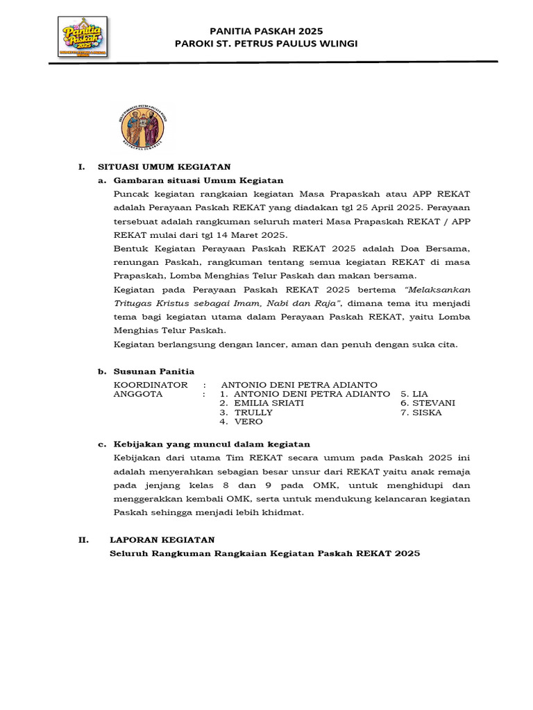 Laporan Kegiatan Paskah REKAT 2025 | PDF