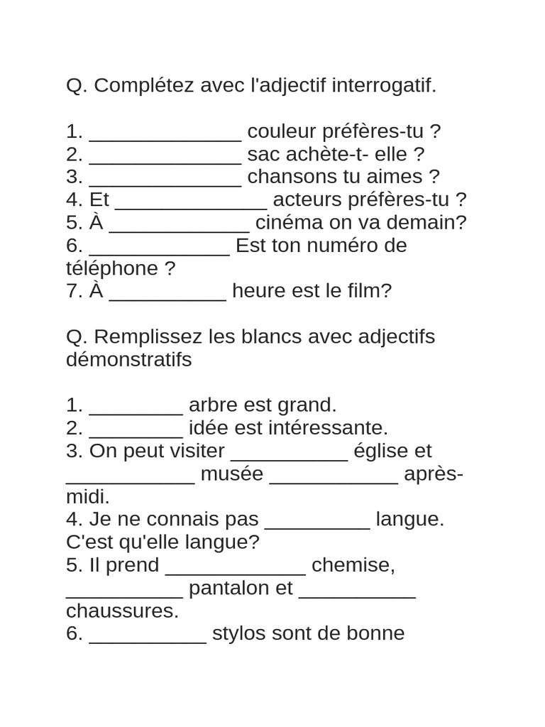 Exercices sur les adjectifs interrogatifs et démonstratifs | PDF
