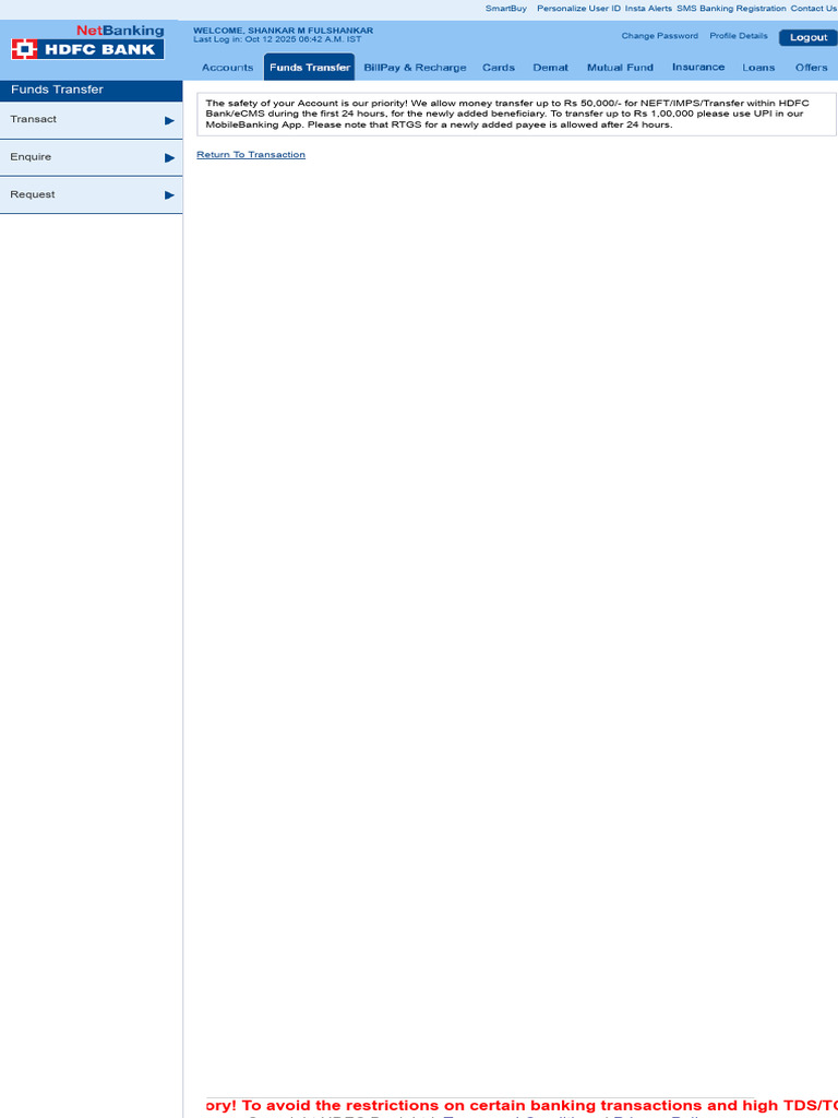 Welcome To HDFC Bank NetBanking 4 | PDF