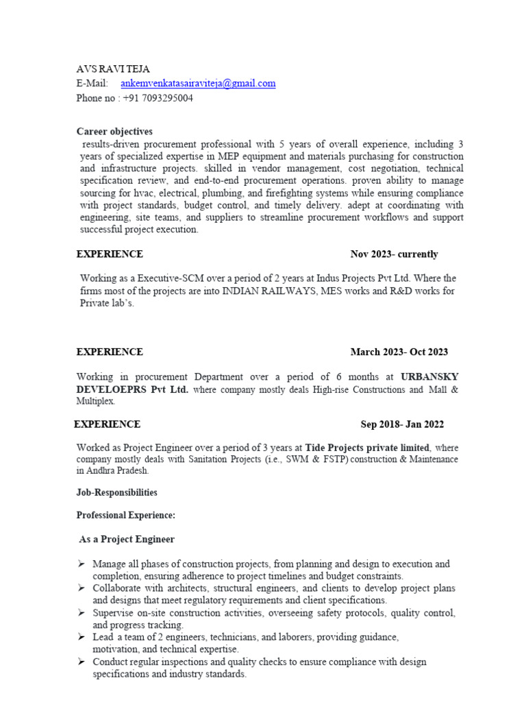 Ravi Teja CV | PDF | Supply Chain | Procurement