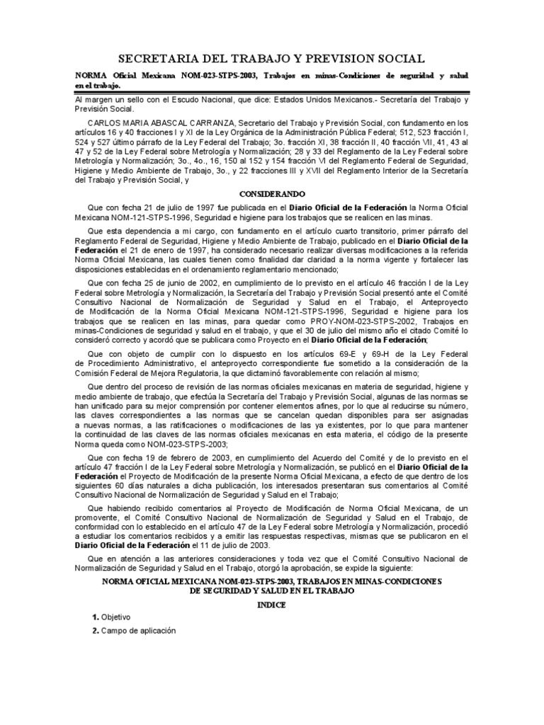 Nom 023 Stps Seguridad en Las Minas | PDF | Minería | México