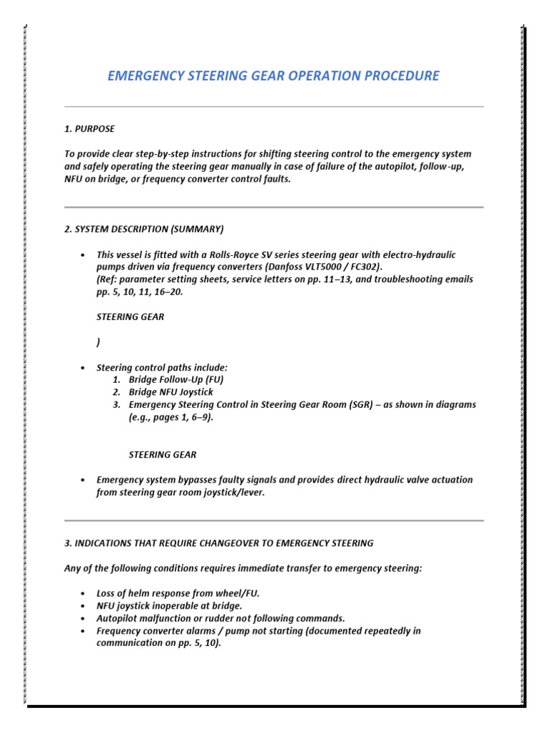 Emergency Steering Gear Operation Guide | PDF | Steering | Rudder