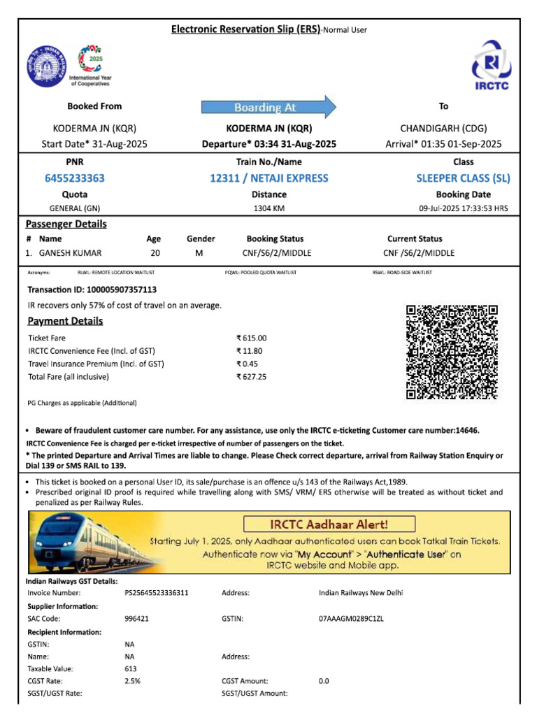 Ganesh KQR-CDG Ticket | PDF