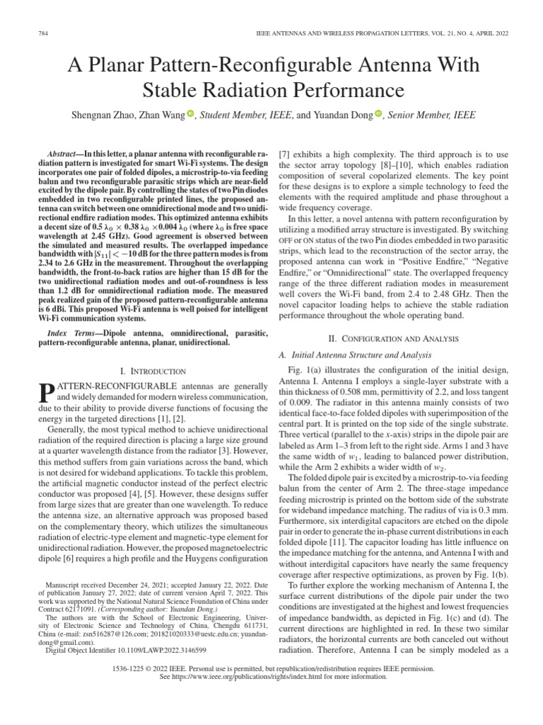 A Planar Pattern-Reconfigurable Antenna With Stable Radiation ...