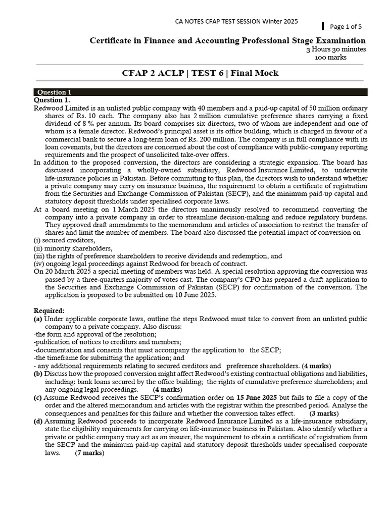 Mock CFAP 02 | PDF | Audit Committee | Audit