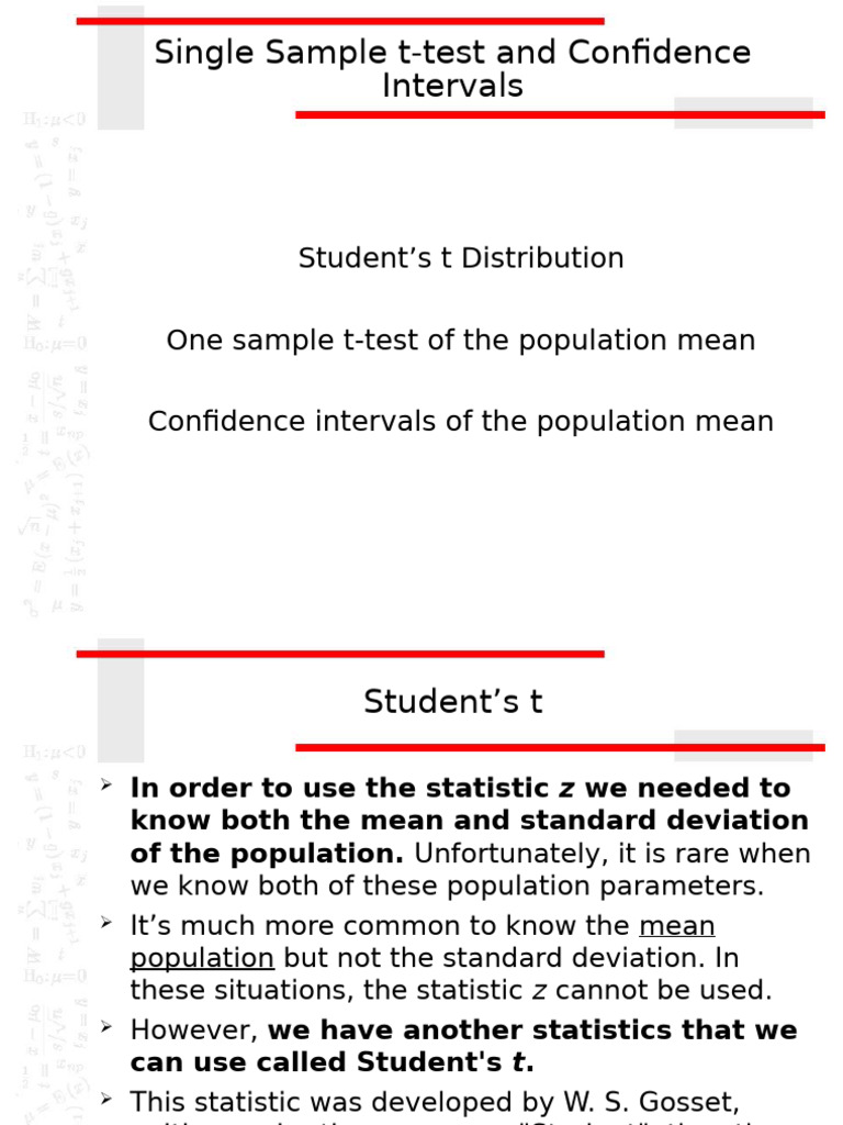 Single Sample T-Test and Confidence Intervals | PDF | Student's T Test ...