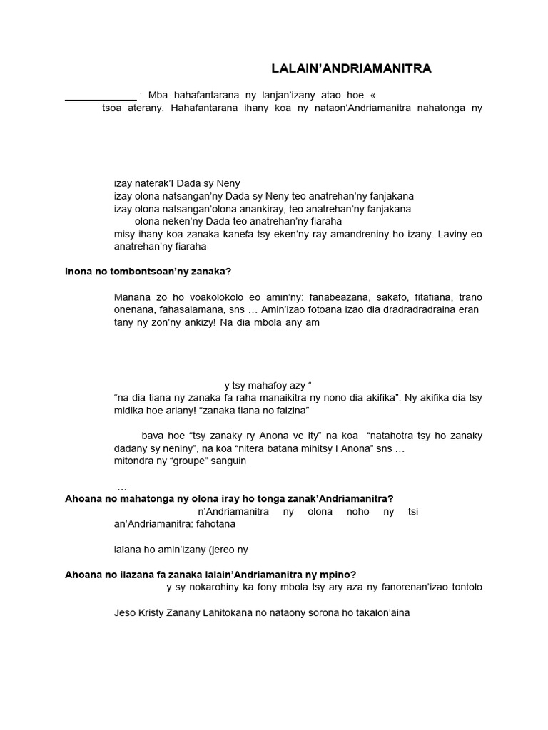 Zanaka Lalain - Andriamanitra | PDF