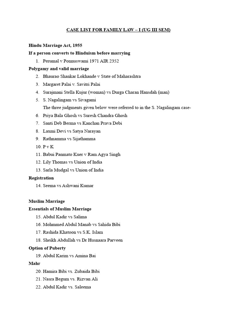 Case List - Family Law - I Copy | PDF | Marriage | Marriage, Unions And ...