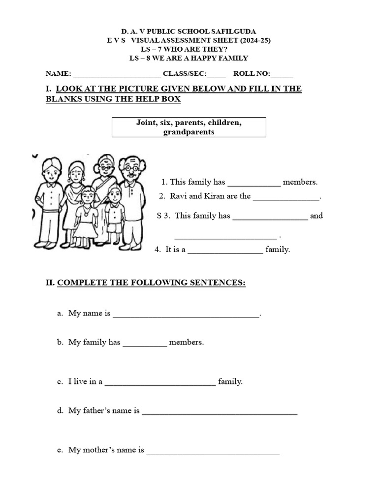 Evs Lesson 7 & 8 Practice Sheet | PDF