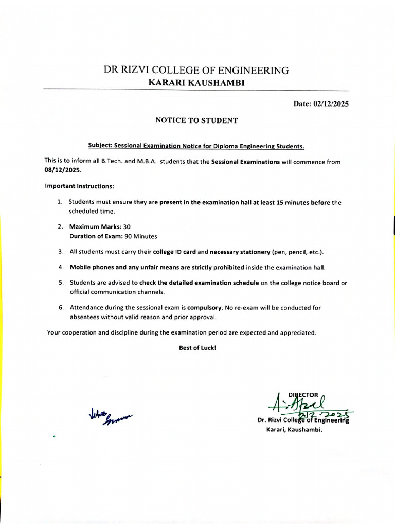 Notice for Students | PDF